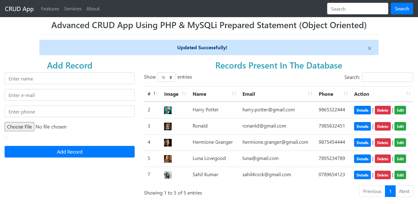 CRUD Application Using PHP, MySQLi Prepared Statement | DCodeMania